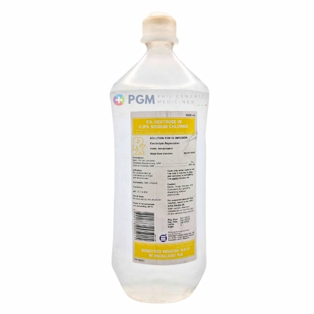 5% Dextrose In 0.9% Sodium Chloride 1000ml - Philippine Generic Medicines