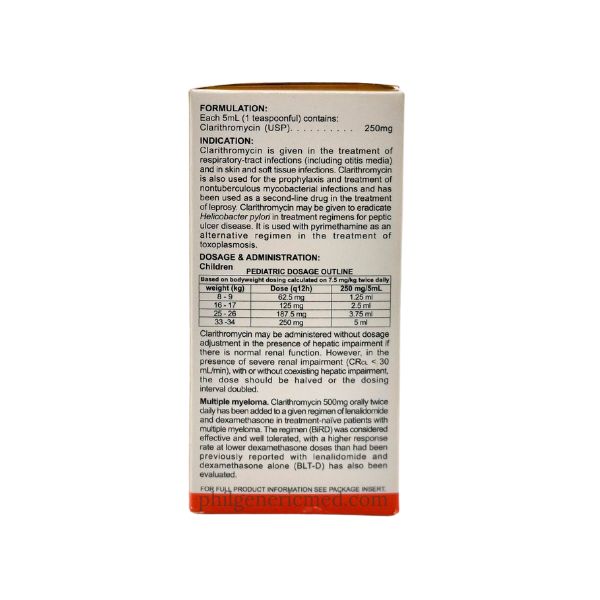 Clarithromycin 250mg/5ml/70ml Granules - Philippine Generic Medicines