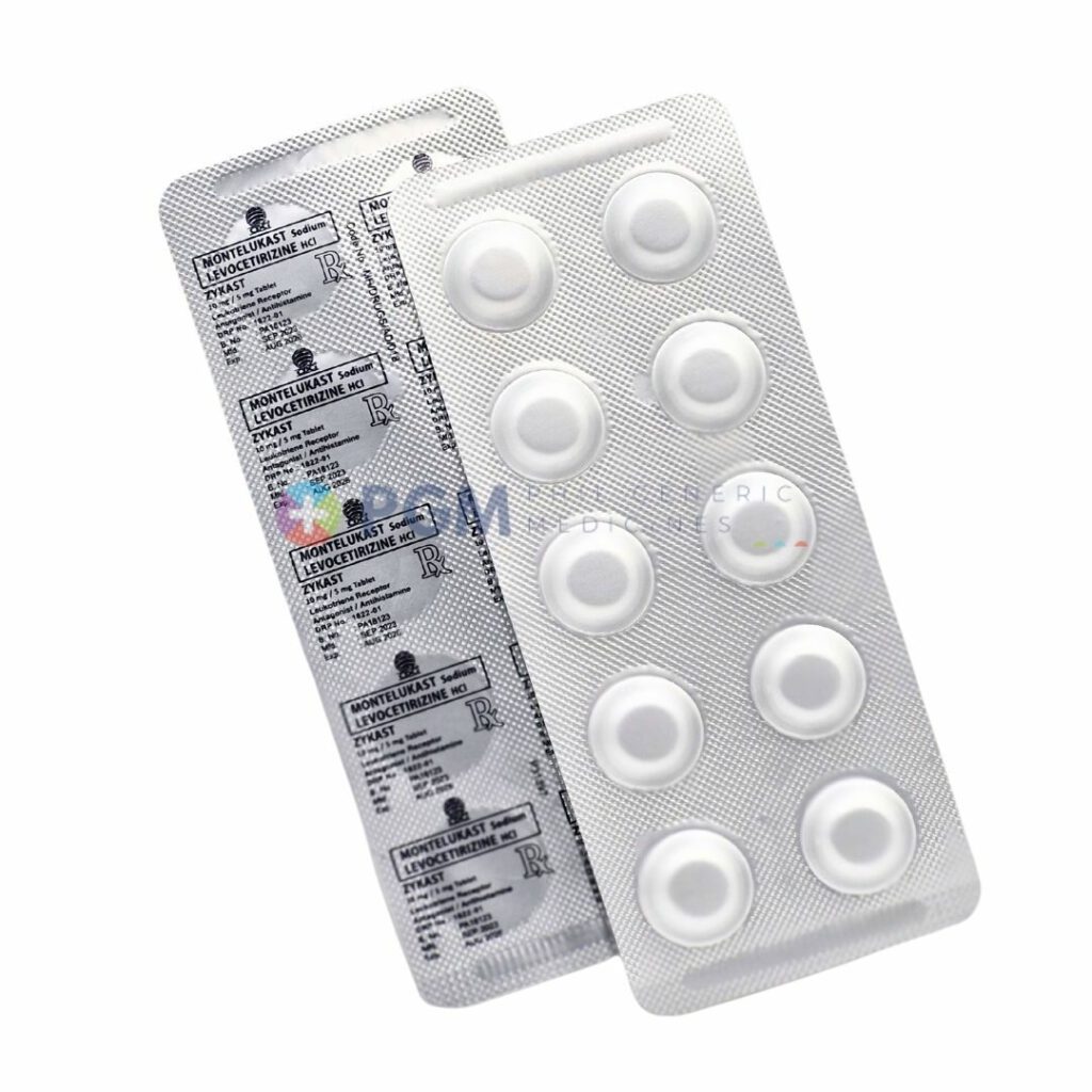 Montelukast Sodium Levocetirizine HCI 10mg/5mg Tablet ( ZYKAST ...