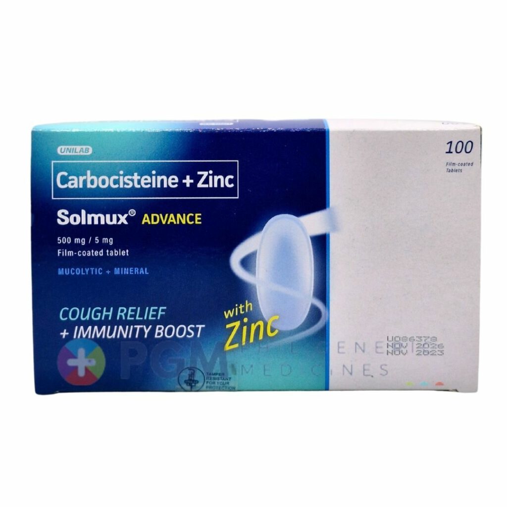 Carbocisteine + Zinc 500mg / 5mg Tablets ( SOLMUX ADVANCE ...