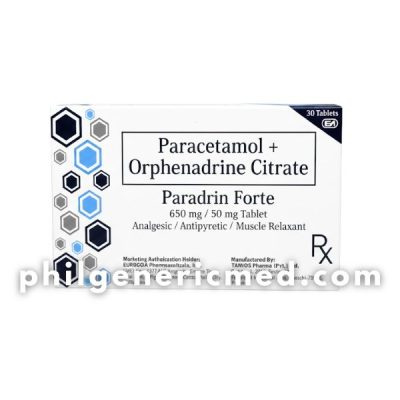 Paracetamol + Orphenadrine Citrate PARADRIN FORTE 650mg/50mg Tablet 30 ...